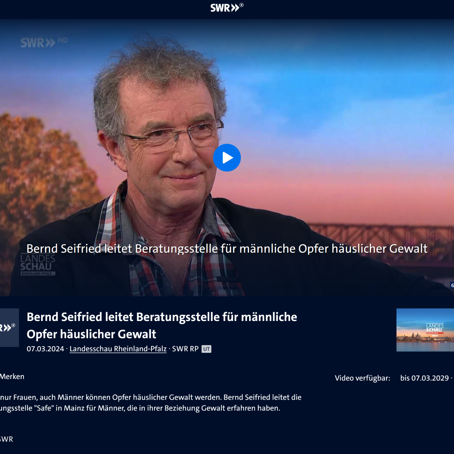 Männerberater Bernd Seifried zu Gast beim SWR - Männergewaltschutz